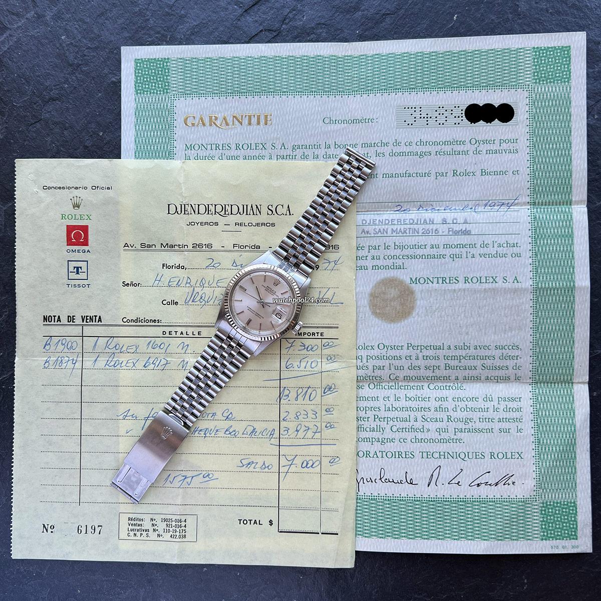 Vintage Rolex Datejust 1601 Original invoice for sale