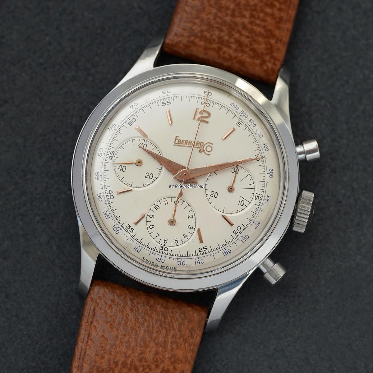 Vintage Eberhard 1950s Chronograph 1357 Three Registers for sale